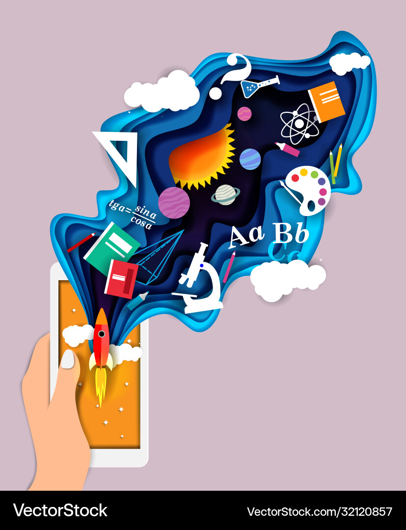 Mobile education app in paper Royalty Free Vector Image