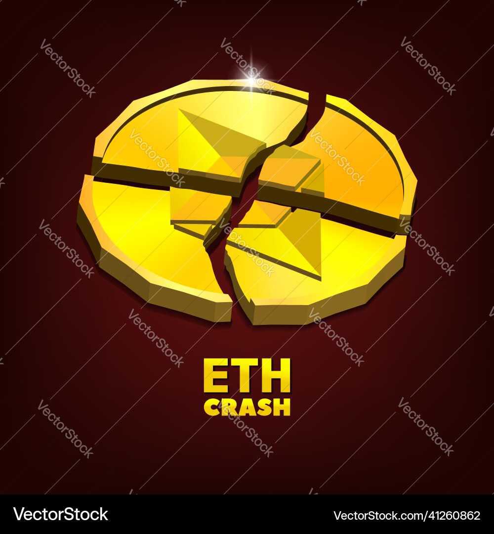 A symbolic 3d ethereum coin broken into pieces Vector Image