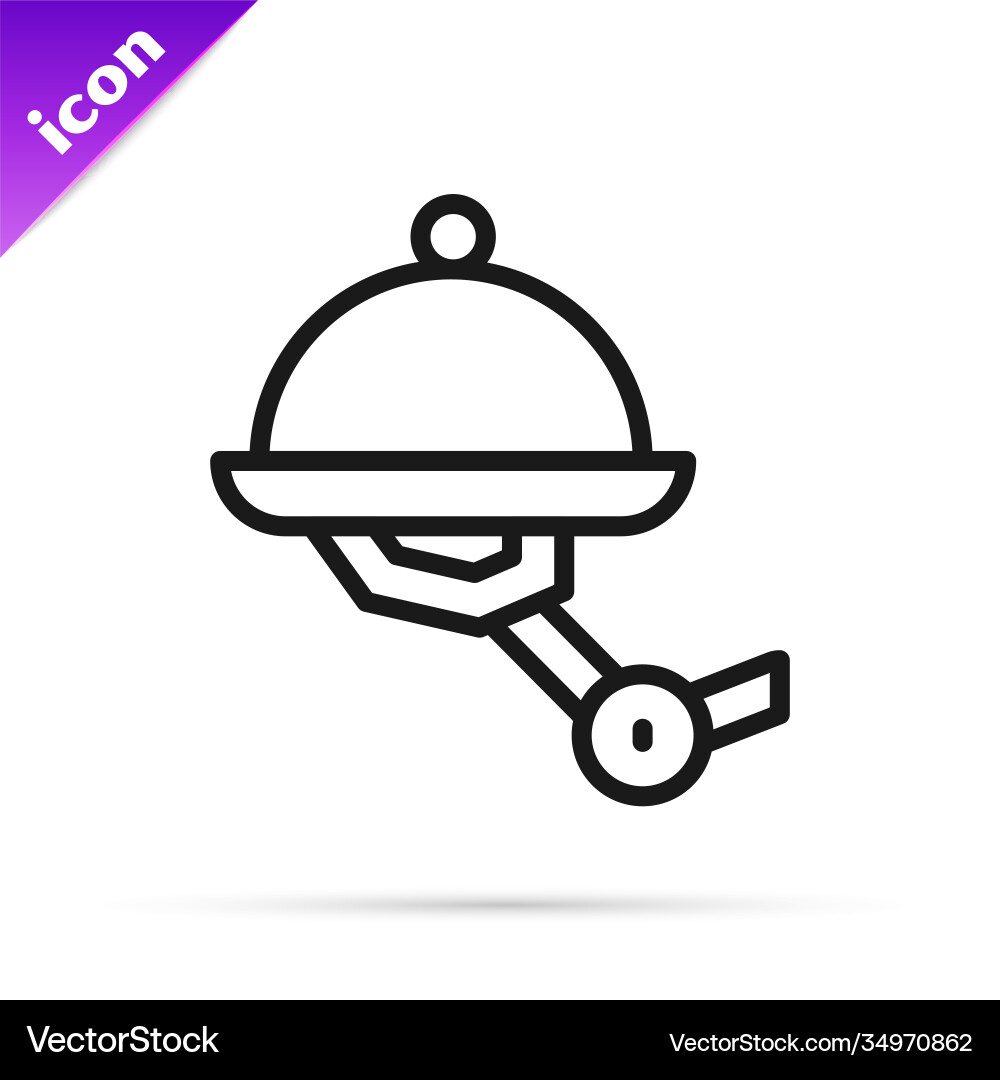 Black line waiter robot with covered plate icon Vector Image