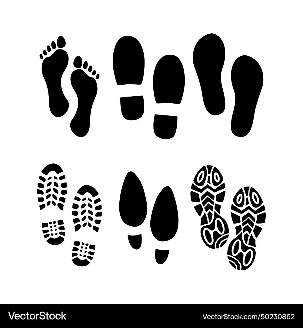 Different human footprints imprint soles shoes Vector Image