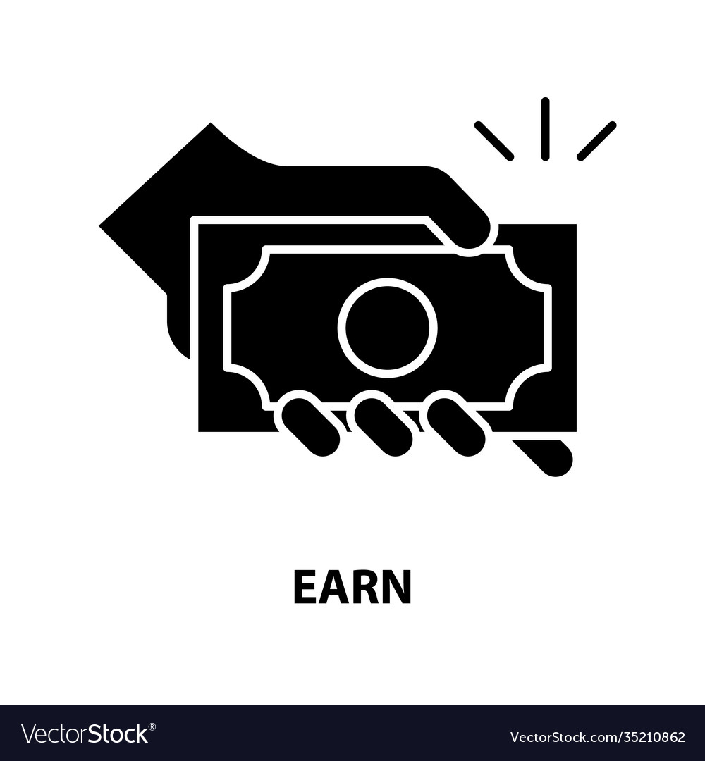 Earn icon black sign with editable strokes Vector Image
