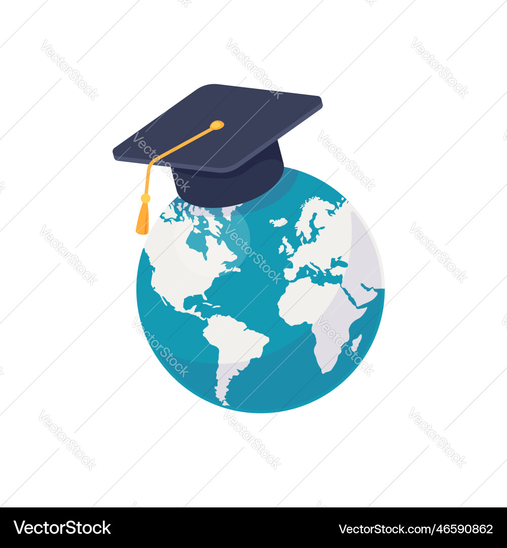 Earth globe in academic mortarboard graduation cap