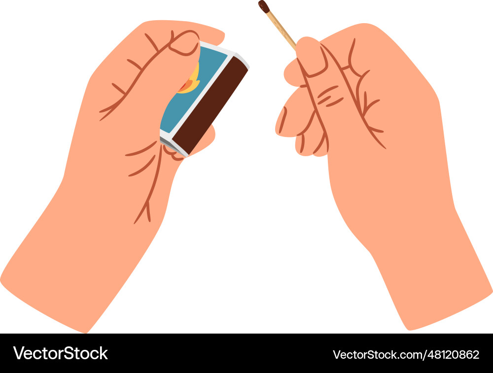 Hands holding a box of matches Royalty Free Vector Image