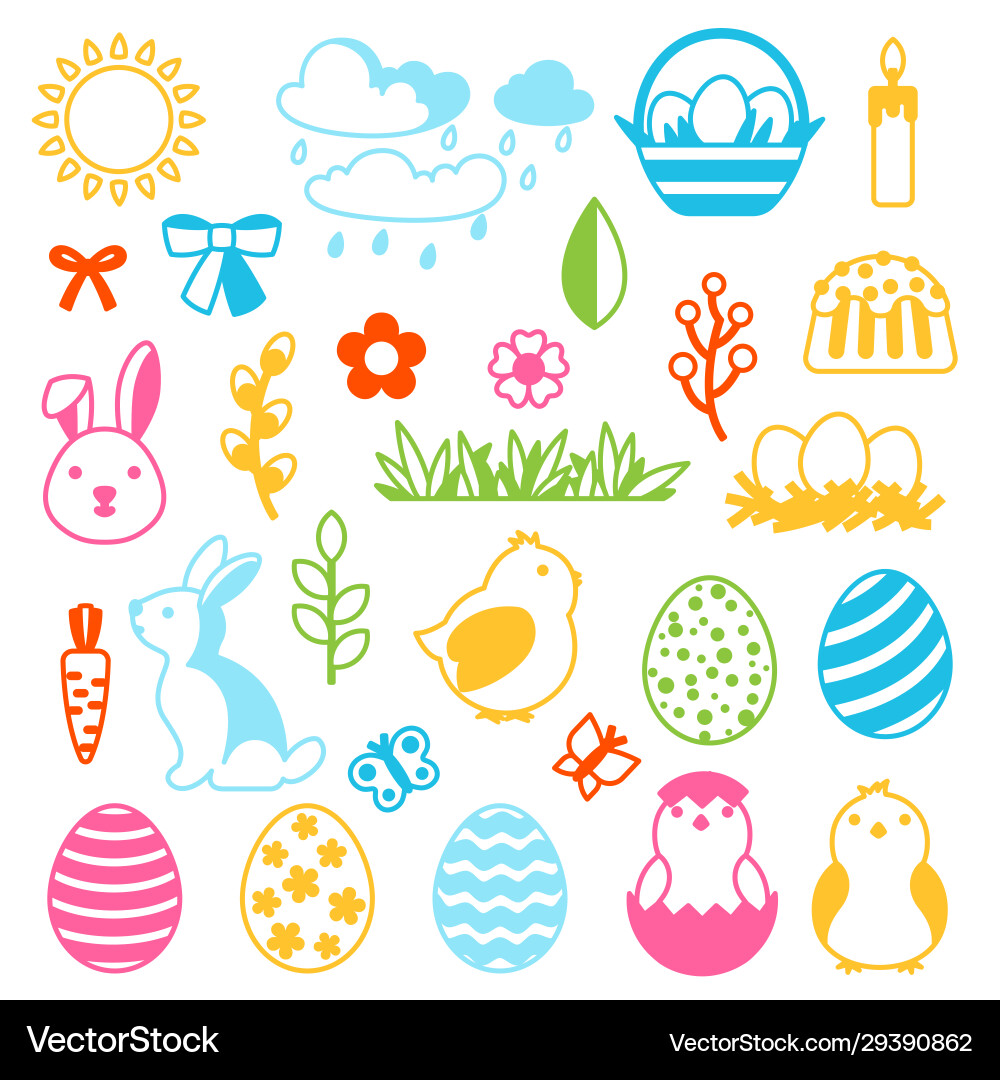 Happy easter set holiday items Royalty Free Vector Image