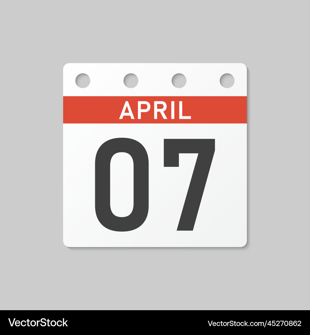 Icon page calendar day - 7 april Royalty Free Vector Image