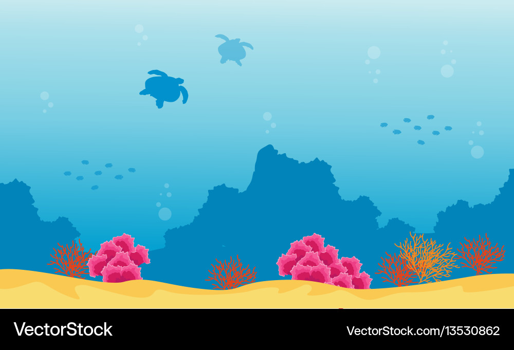 Landscape of underwater reef and turtle Royalty Free Vector