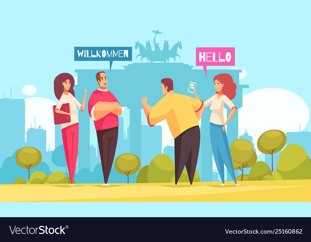Language center flat composition Royalty Free Vector Image