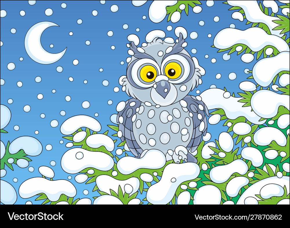 Owl perched on a snowy fir Royalty Free Vector Image