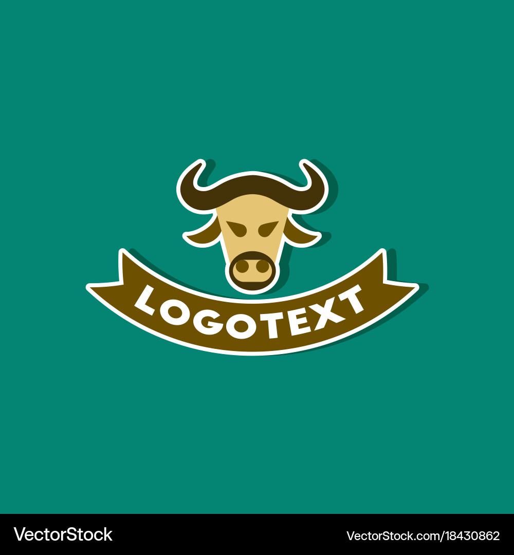 Paper sticker on stylish background bull logo Vector Image