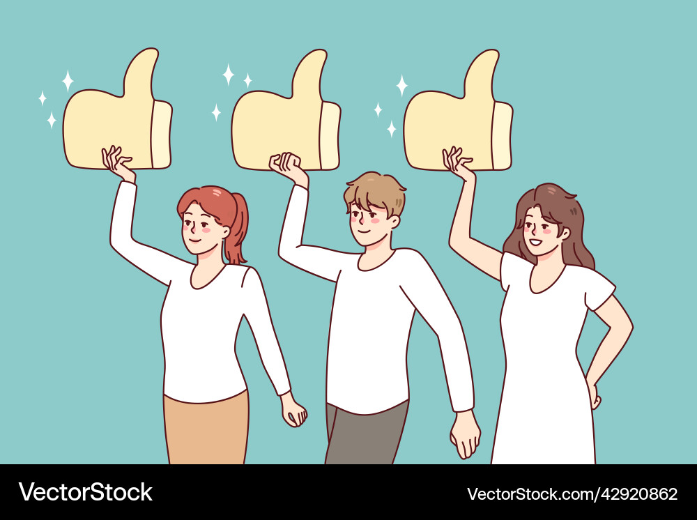 People holding huge like signs Royalty Free Vector Image