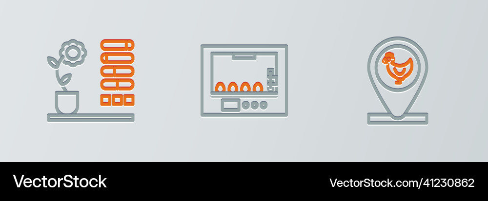 Set line chicken farm and location flower status Vector Image