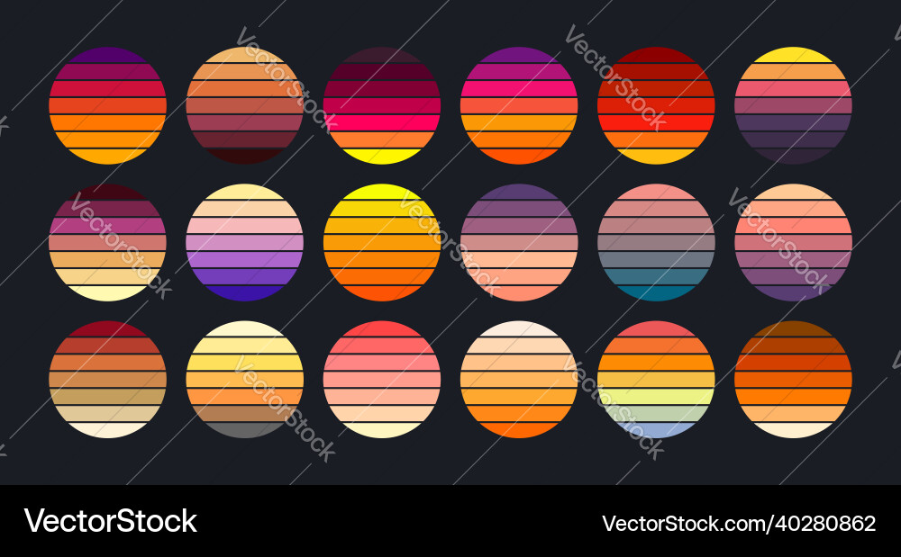 Sunset collection in retro 70s and 80s style Vector Image