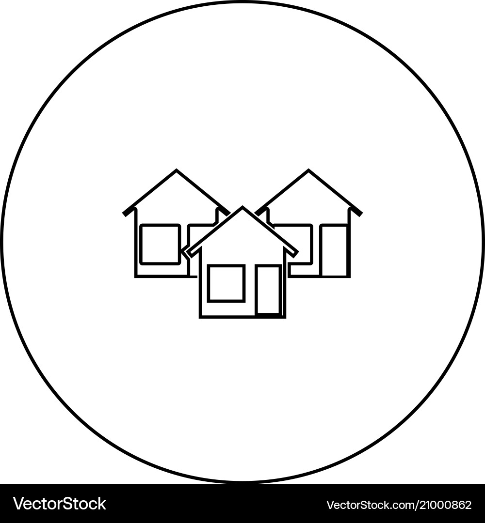 Three house icon black color in circle Royalty Free Vector