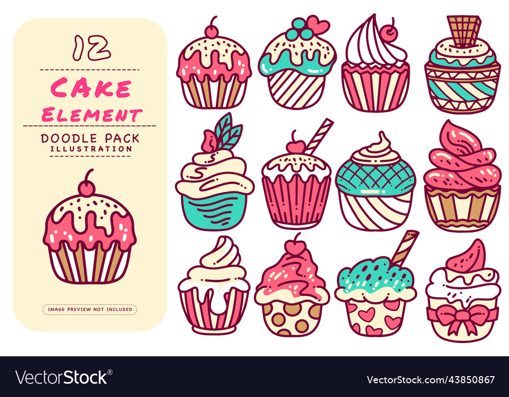 Cake doodle pack Royalty Free Vector Image - VectorStock