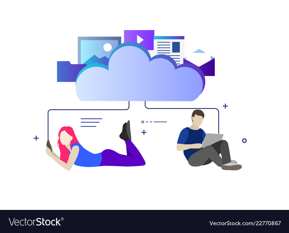 Computer Device Data Cloud Storage Security Flat Vector Image