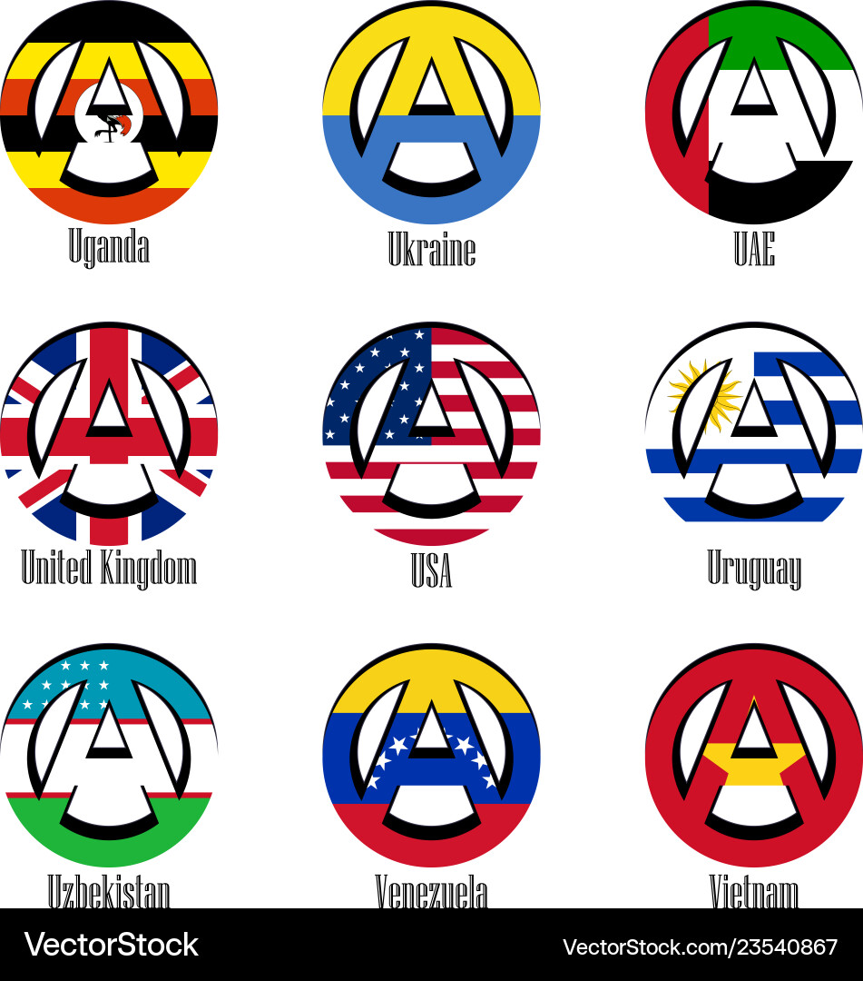Flags of different countries the world Royalty Free Vector