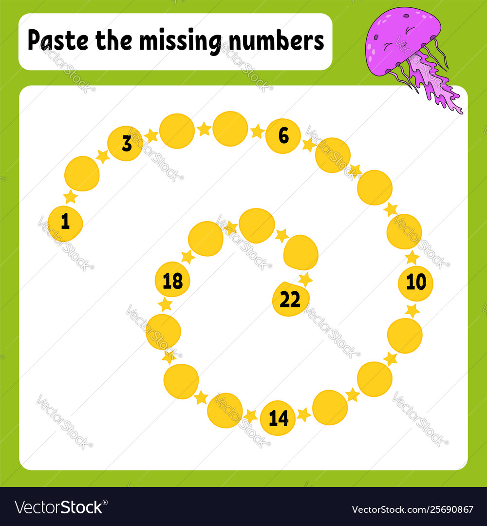 Paste missing numbers handwriting practice Vector Image