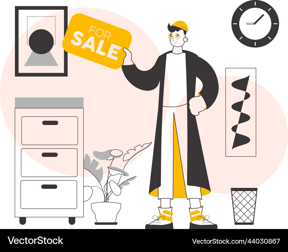 Realtor guy lineart trendy style Royalty Free Vector Image