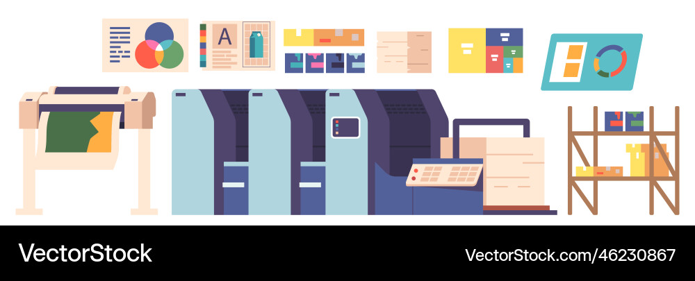Set of printing studio equipment interior items Vector Image