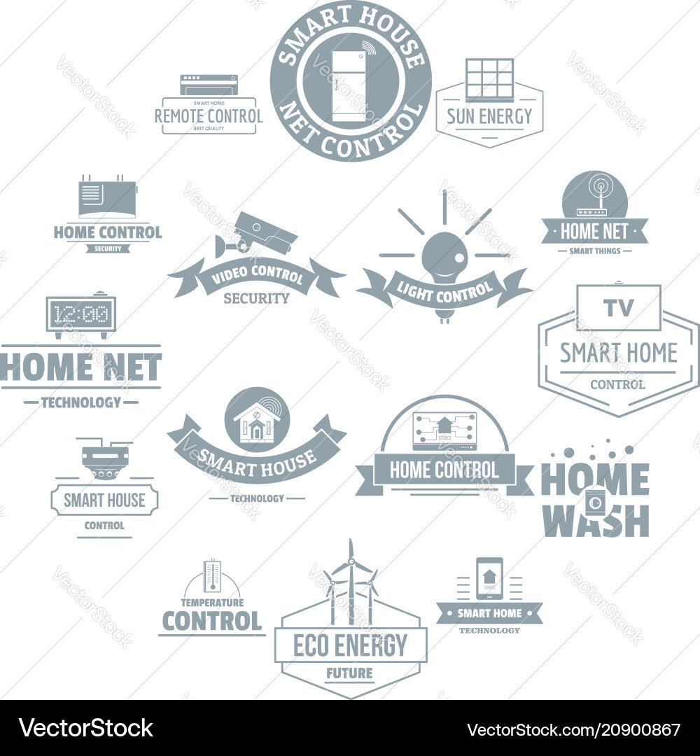 Smart home logo icons set simple style Royalty Free Vector