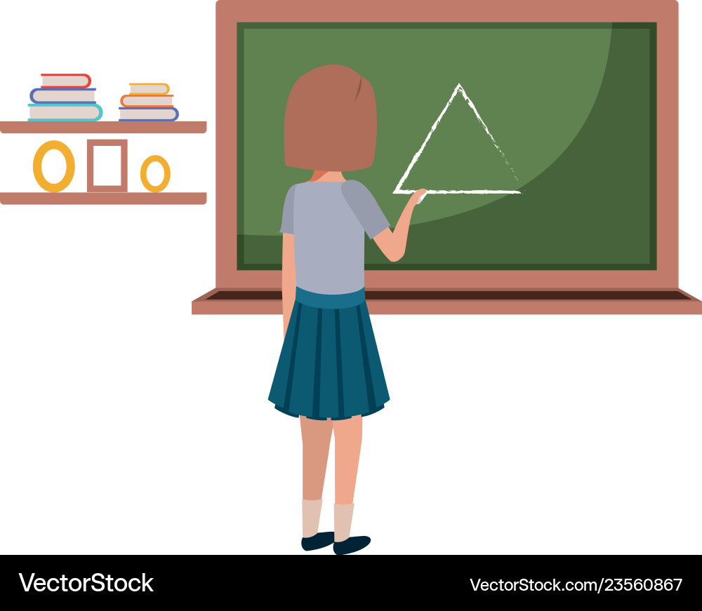 Student girl drawing triangle in chalkboard Vector Image