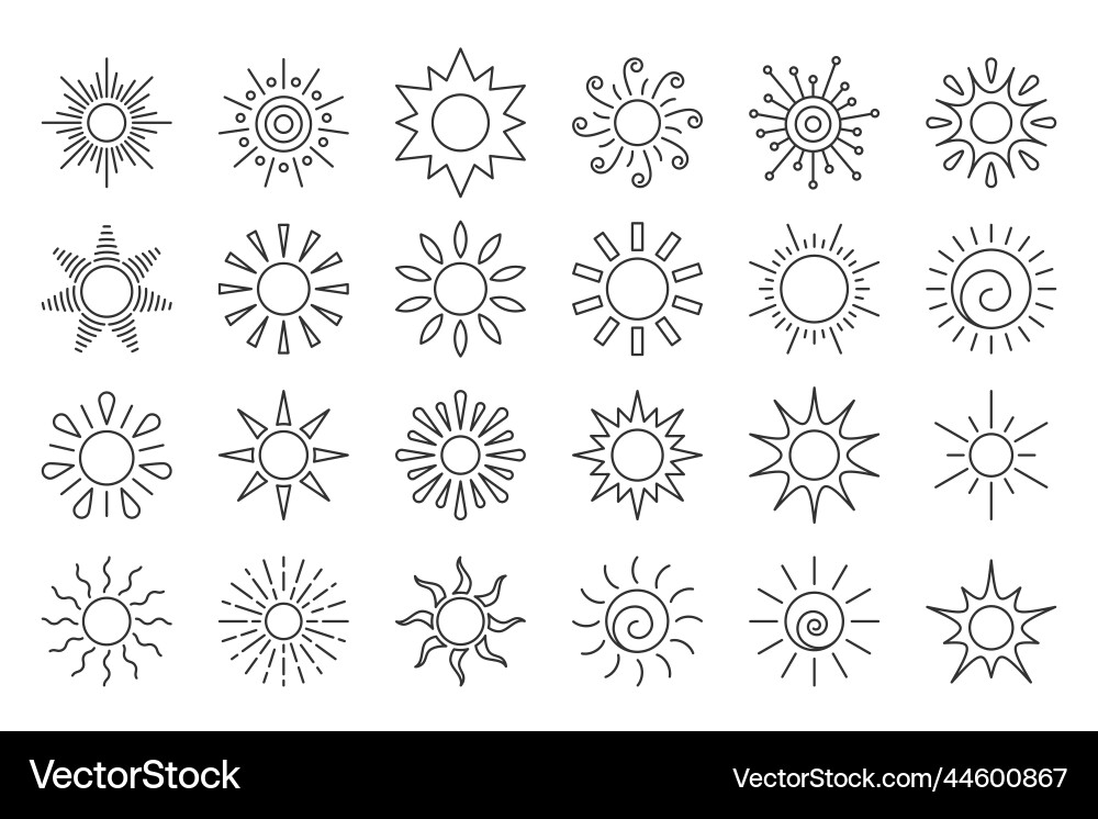 Sun star solar circle sunshine weather icon set Vector Image