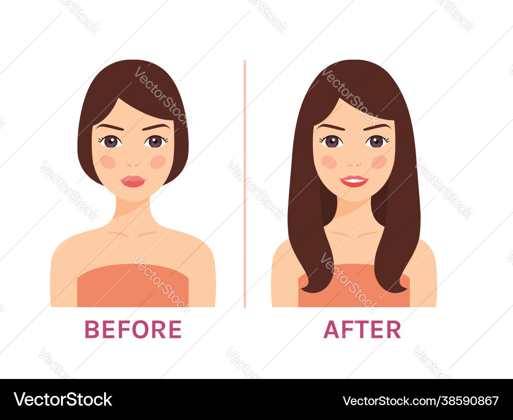 Woman hair extensions cutting before after Vector Image