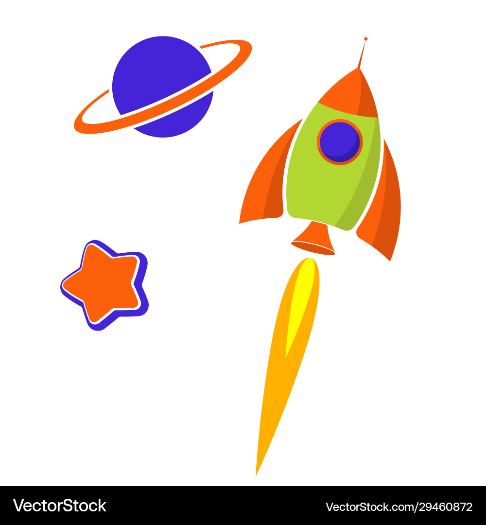 A rocket in outer space stars and planets flat Vector Image