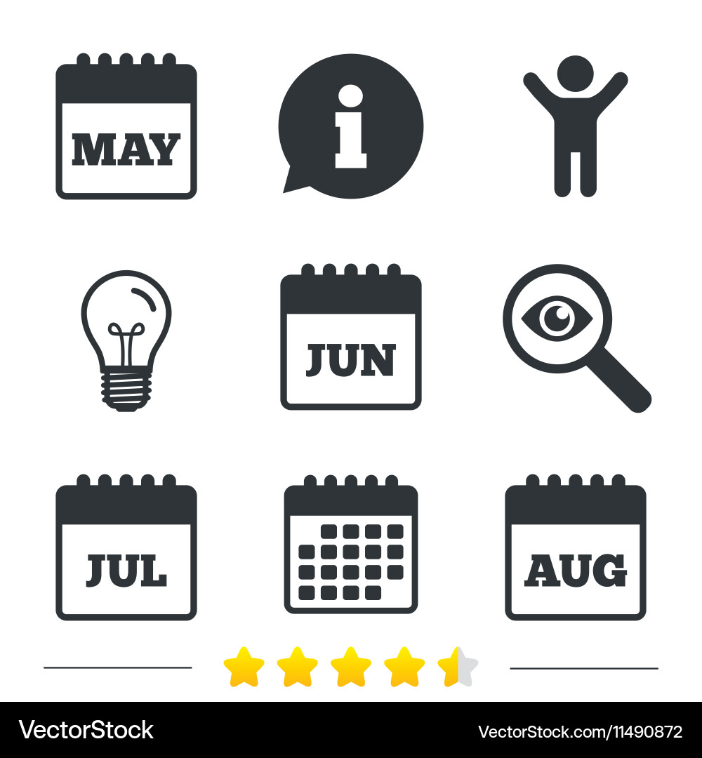 Calendar may june july and august Royalty Free Vector Image