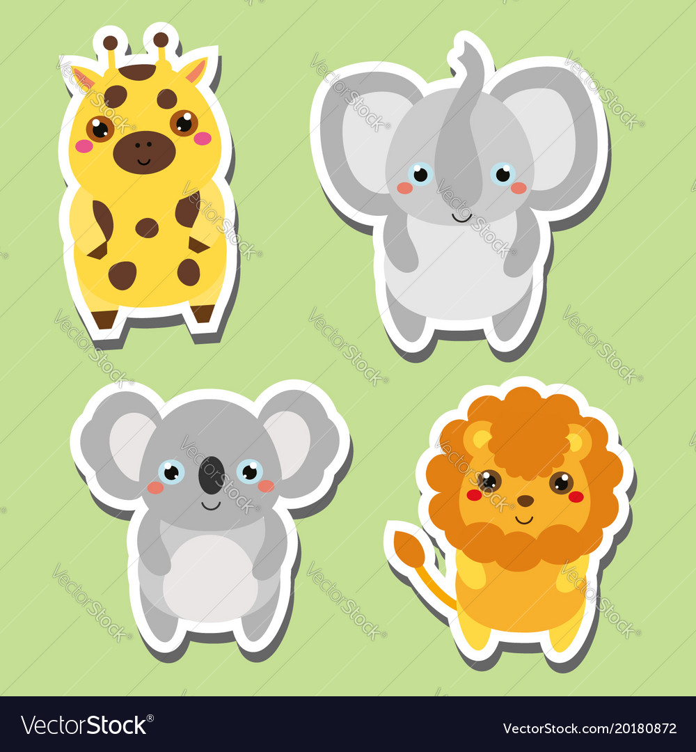 Cute kawaii animals stickers set Royalty Free Vector Image