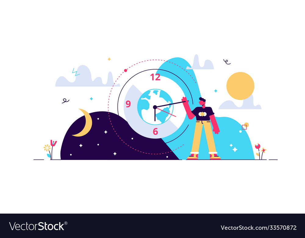 Daytime cycle tiny person flat Royalty Free Vector Image