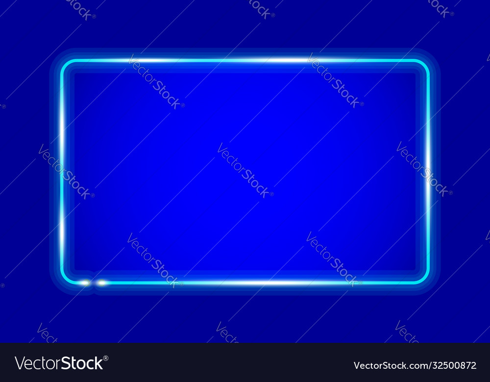 Glowing rounded rectangular neon frame blue Vector Image Glowing rounded rectangular neon frame blue Vector Image