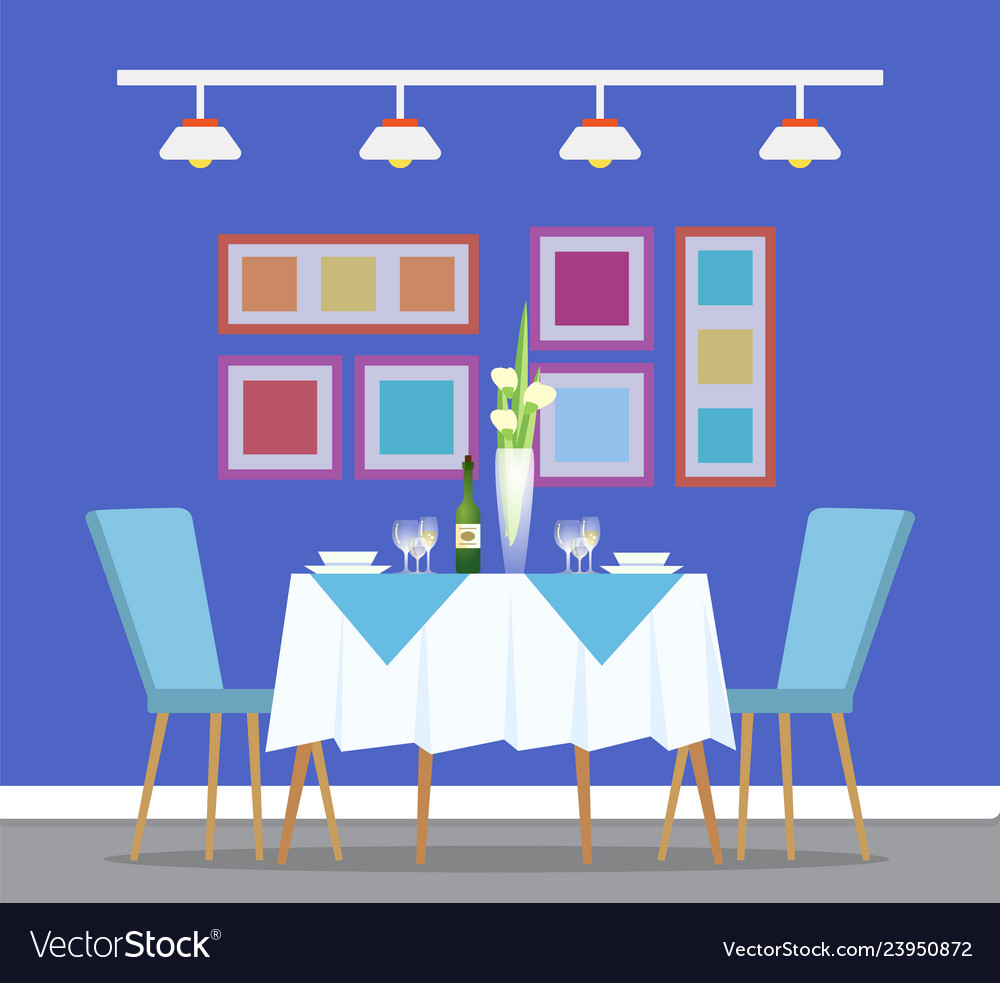 Restaurant interiror table and dinner setting Vector Image