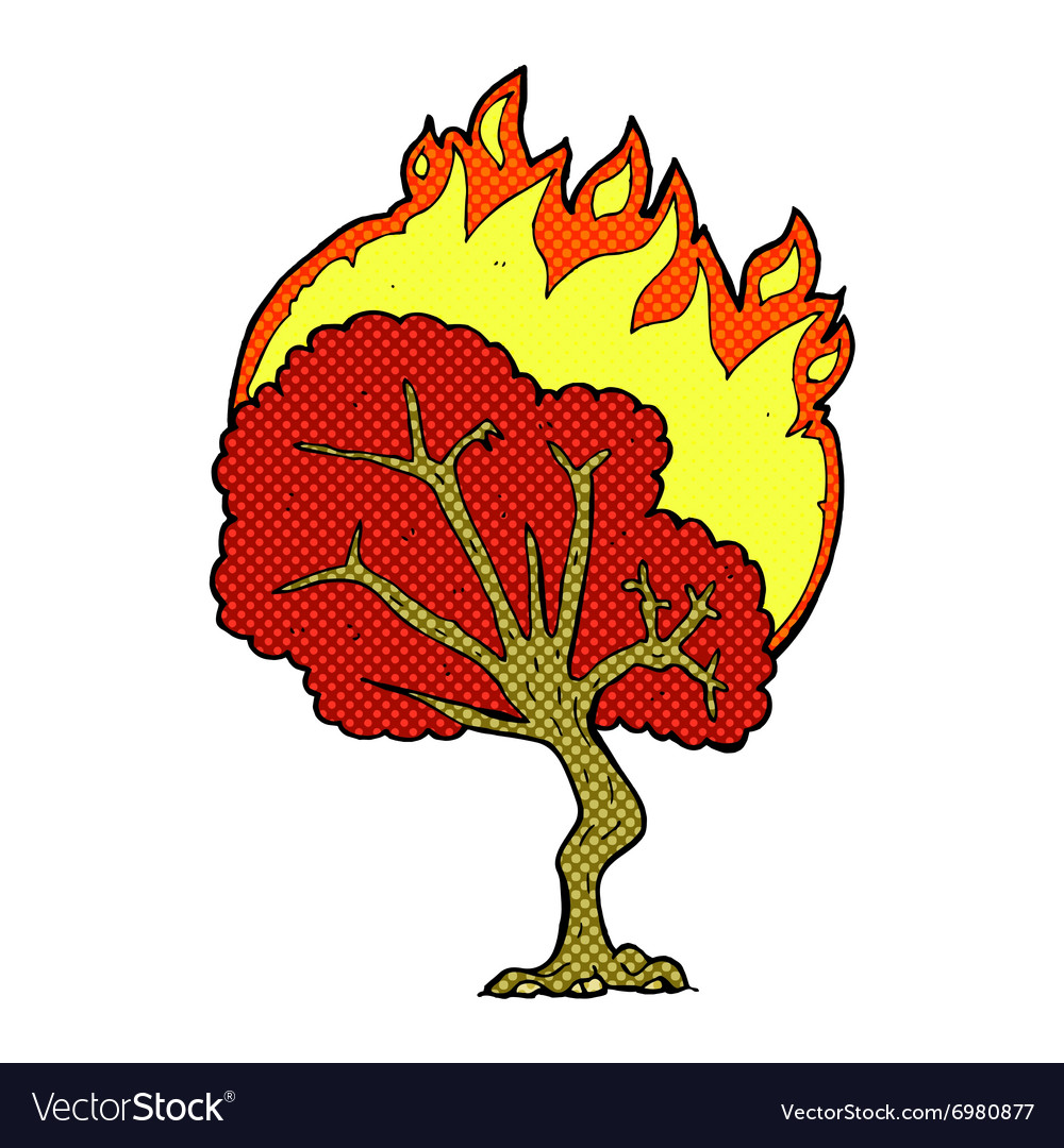 Comic cartoon burning tree Royalty Free Vector Image