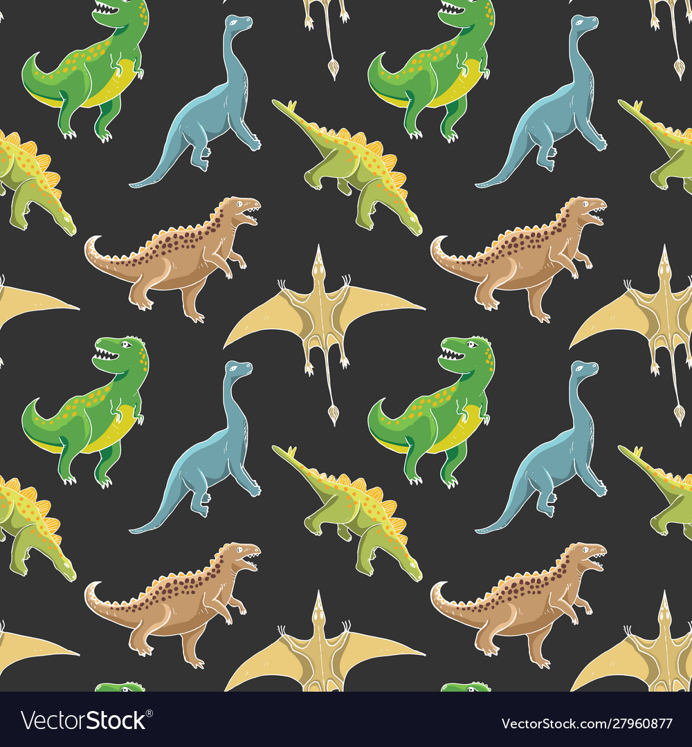 Dino seamless pattern cute cartoon hand drawn Vector Image