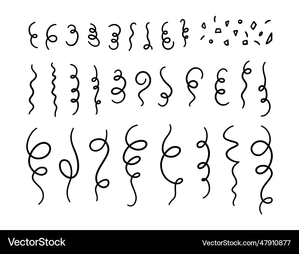 Doodle greeting confetti and streamers set hand Vector Image