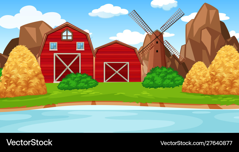 Farm scene in nature with barn Royalty Free Vector Image