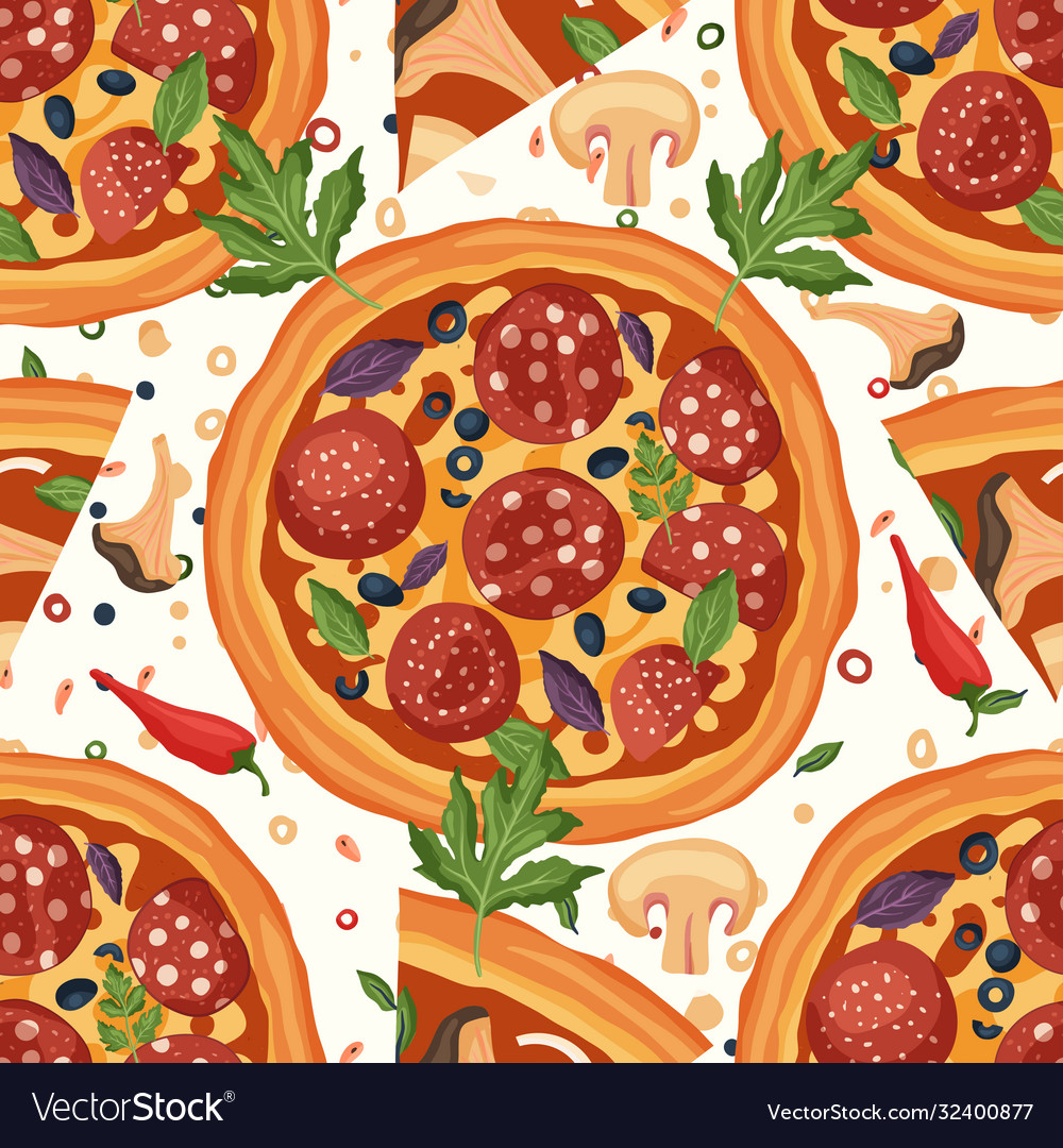 Pizza seamless pattern Royalty Free Vector Image