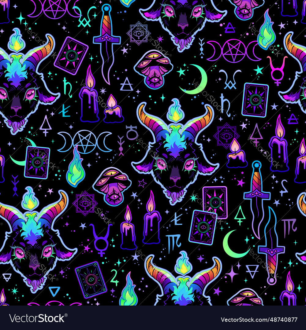 Seamless pattern cartoon devil head and magic Vector Image