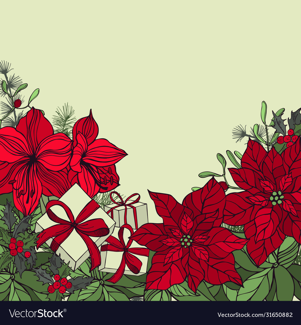Background with hand drawn christmas plants Vector Image Background with hand drawn christmas plants Vector Image