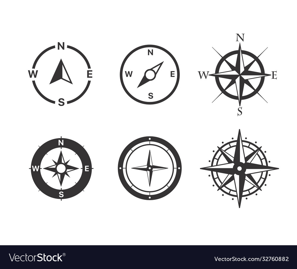 Compass icons set isolated on white background Vector Image