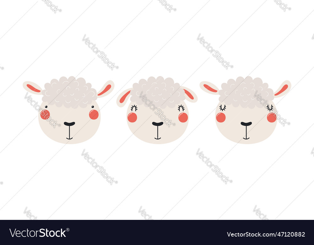 Cute Funny Sheep Faces Set Royalty Free Vector Image