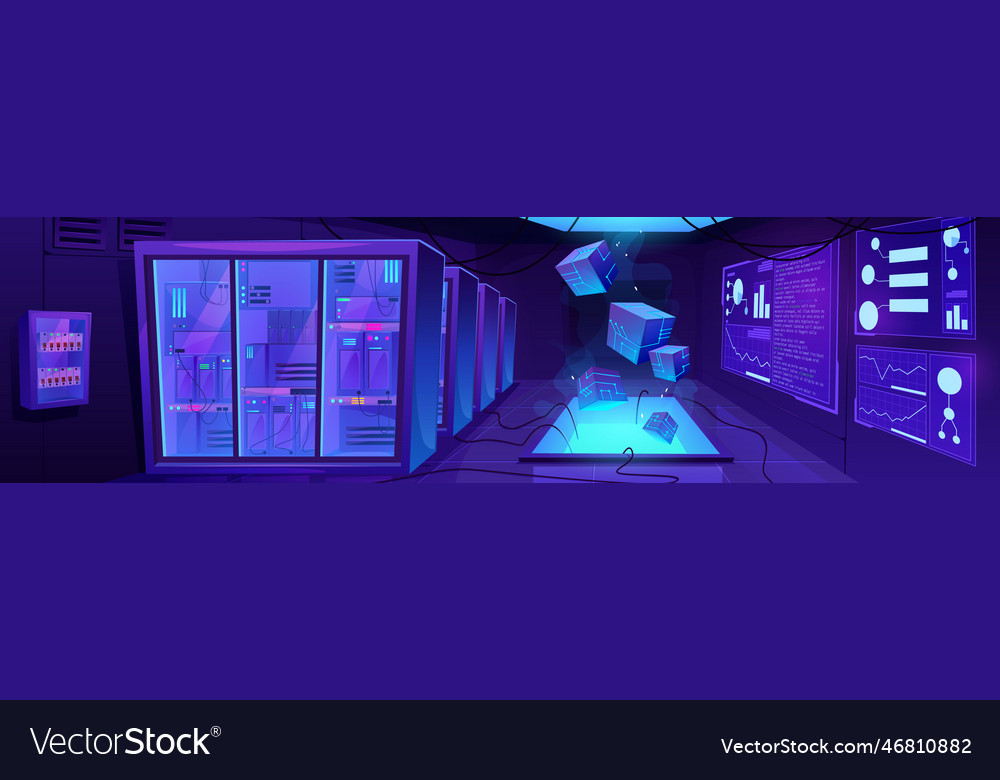 Data center room interior with server equipment Vector Image