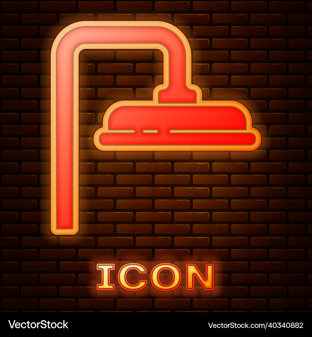 Glowing neon shower head with water drops flowing Vector Image