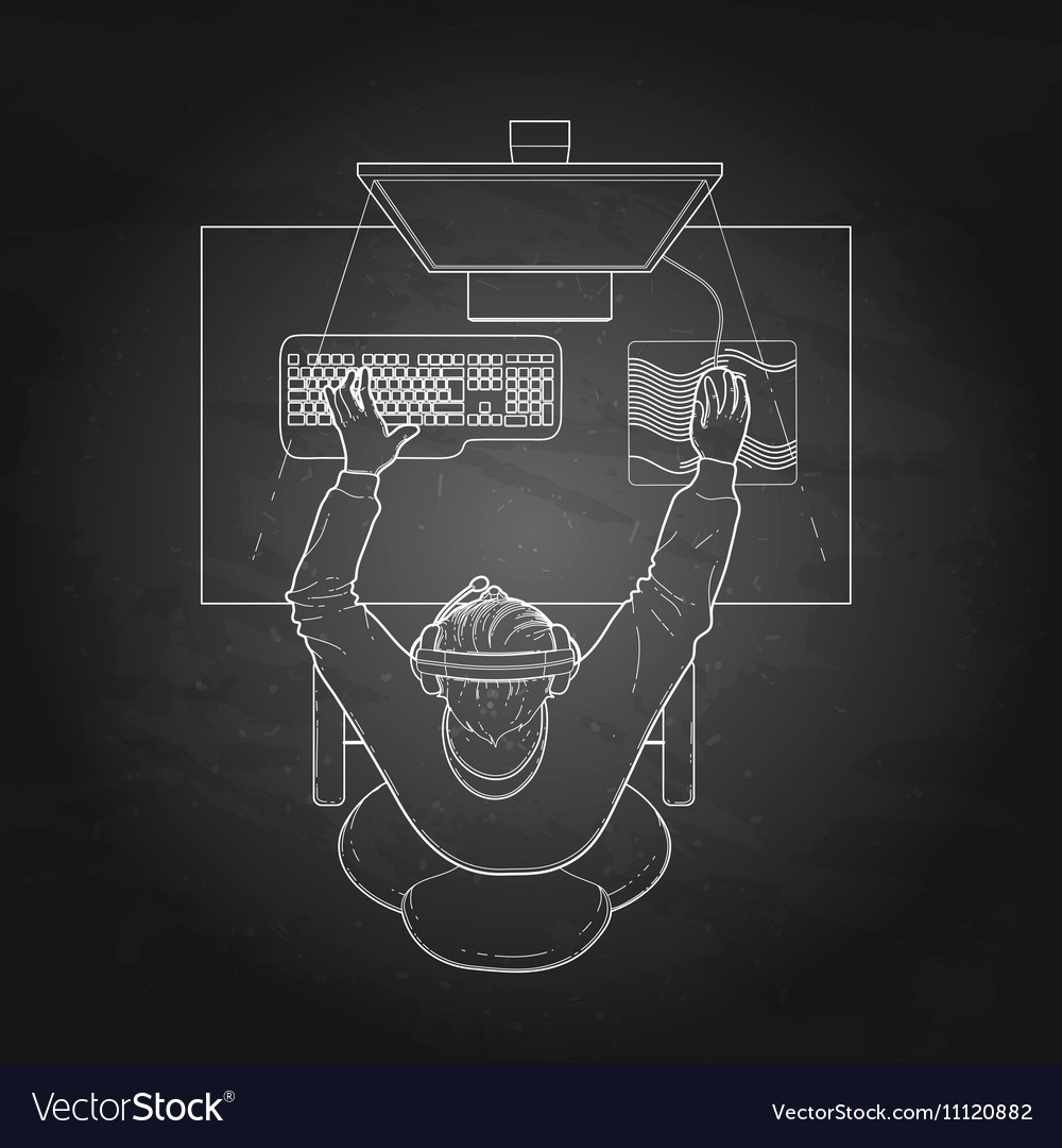 Guy playing the computer Royalty Free Vector Image