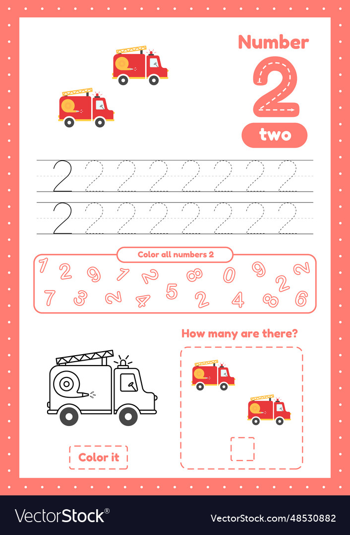 Learning numbers number 2 trace color count Vector Image
