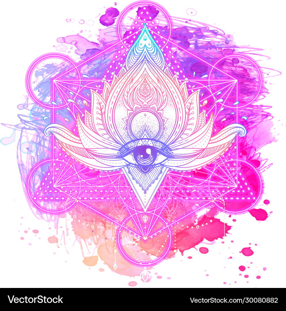 Lotus inspired ornate composition over colorful Vector Image