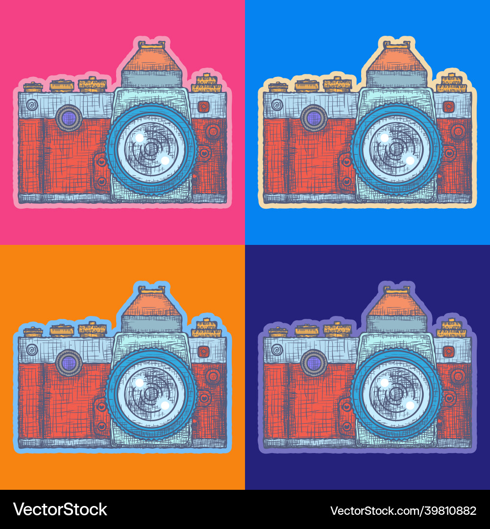 Photo camera pop art style andy warhol Royalty Free Vector