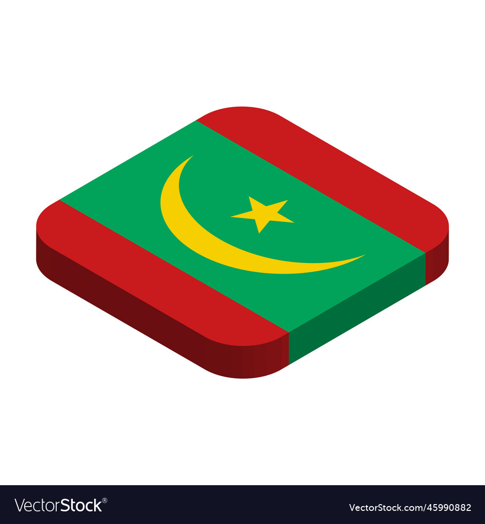 Rounded Square Isometric Flag Of Mauritania Vector Image