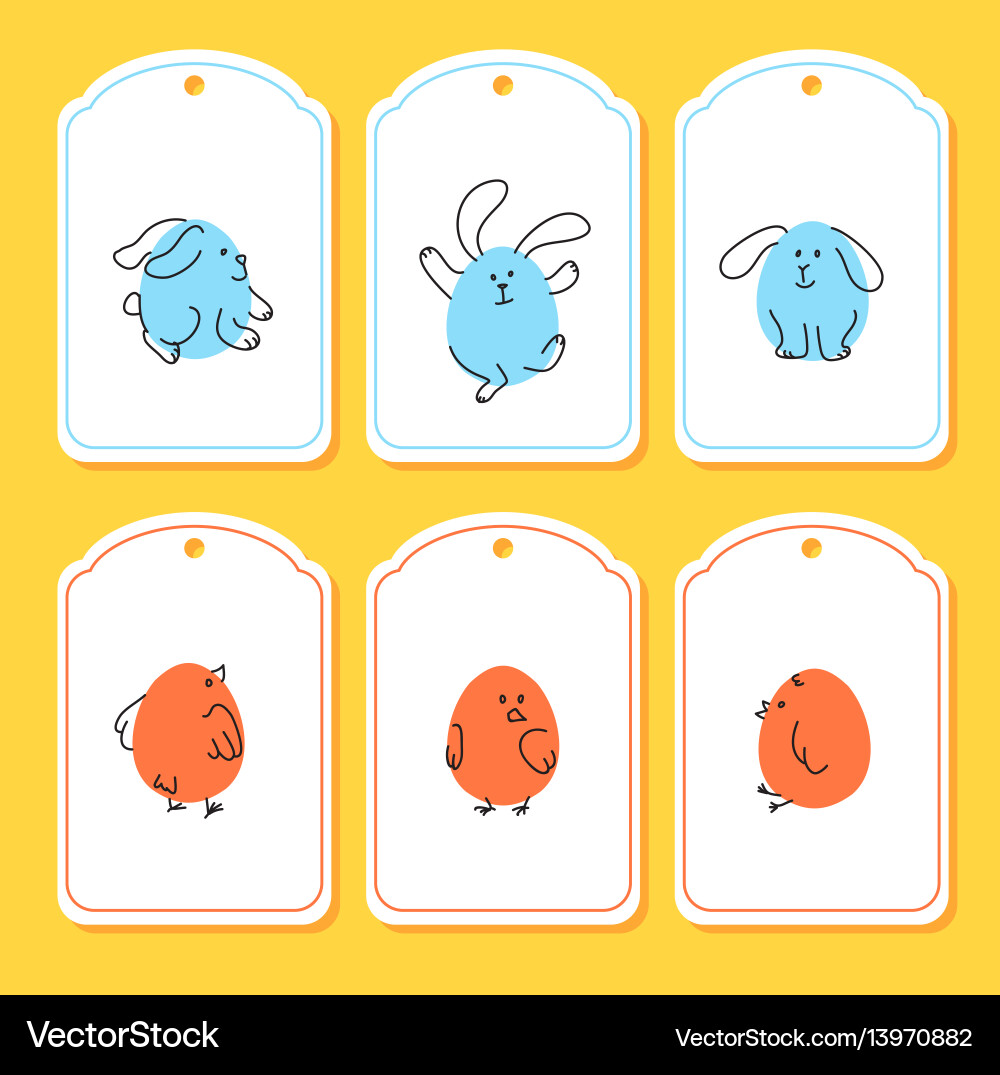 Set of funny easter tags with bunny chick Vector Image